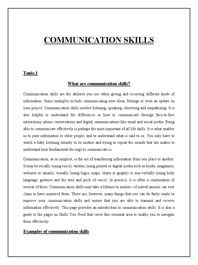 Communication Skills Notes | PDF | Communication | Nonverbal Communication
