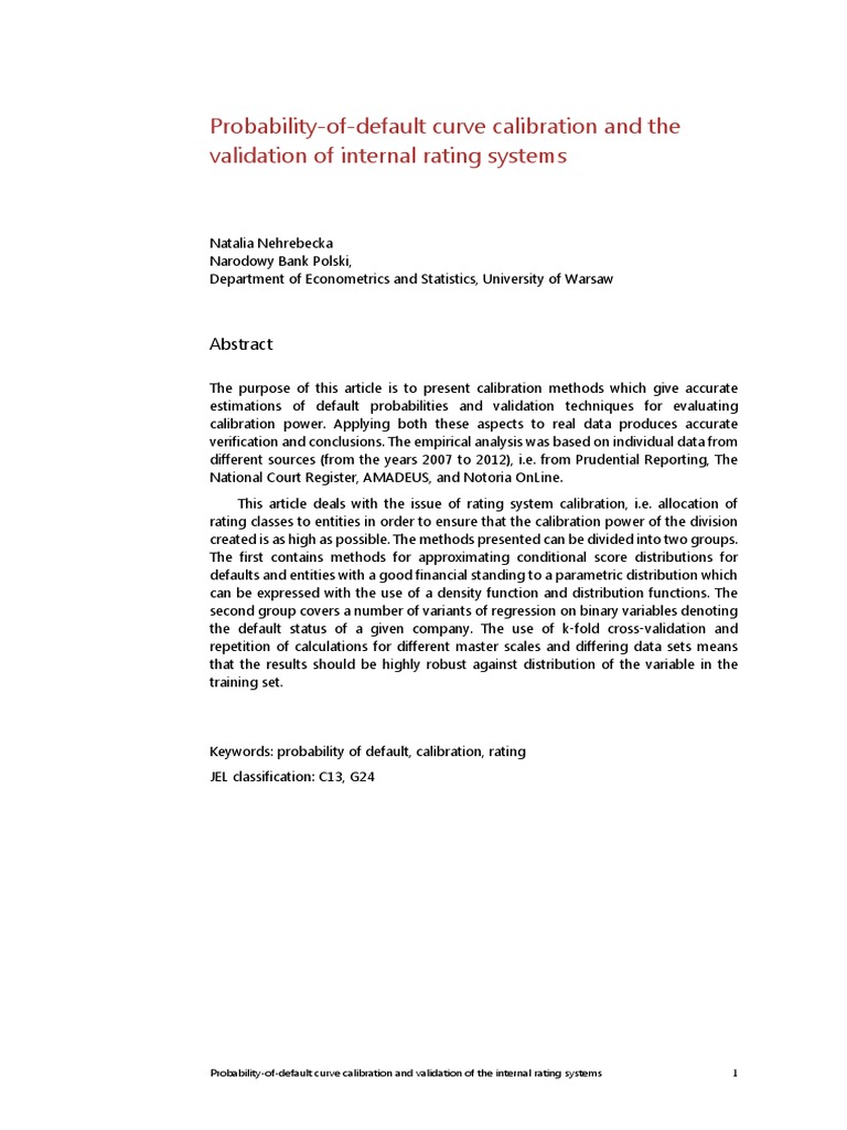 Calibrating Probability-of-Default Curves and Validating Internal Rating Systems: A Study Using ...