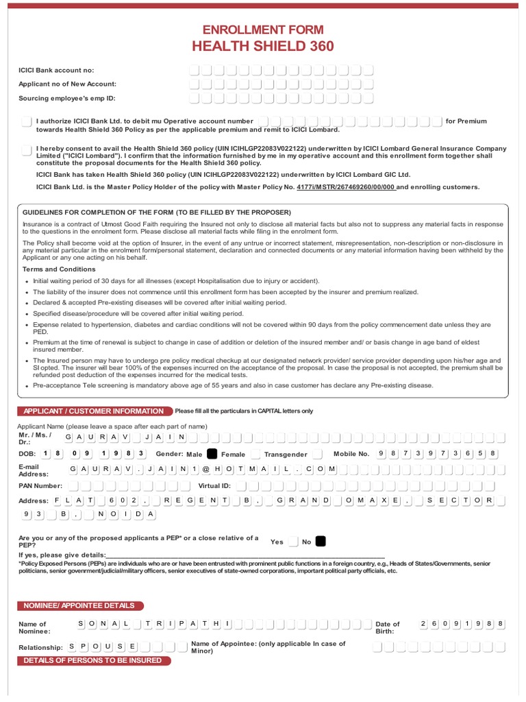 Enrollment Form | PDF | Insurance | Respiratory Diseases