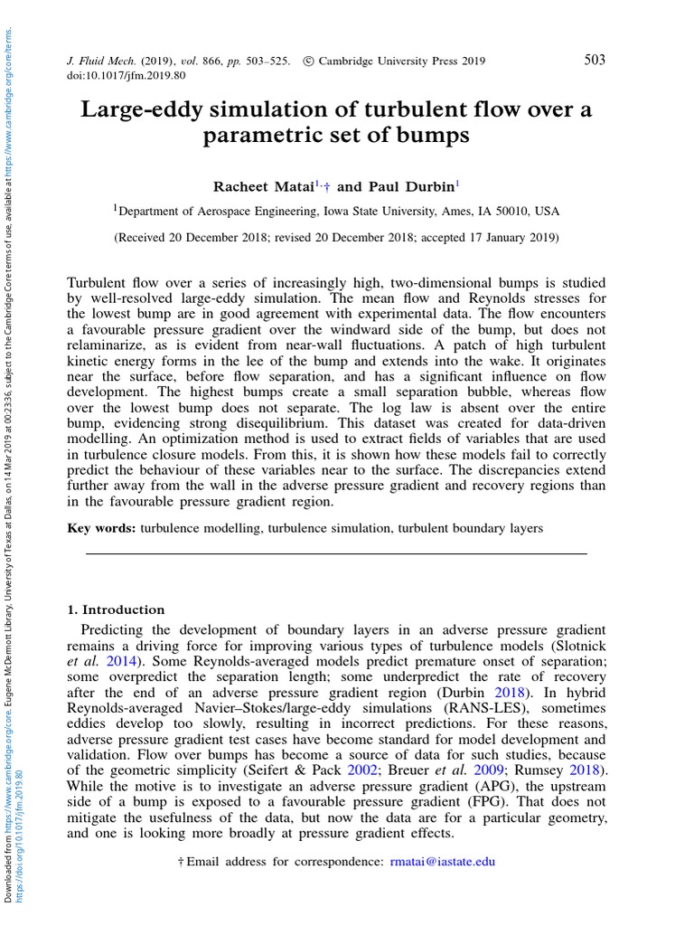 2019 - Large-Eddy Simulation of Turbulent Flow Over A Parametric Set of Bumps | PDF | Fluid ...