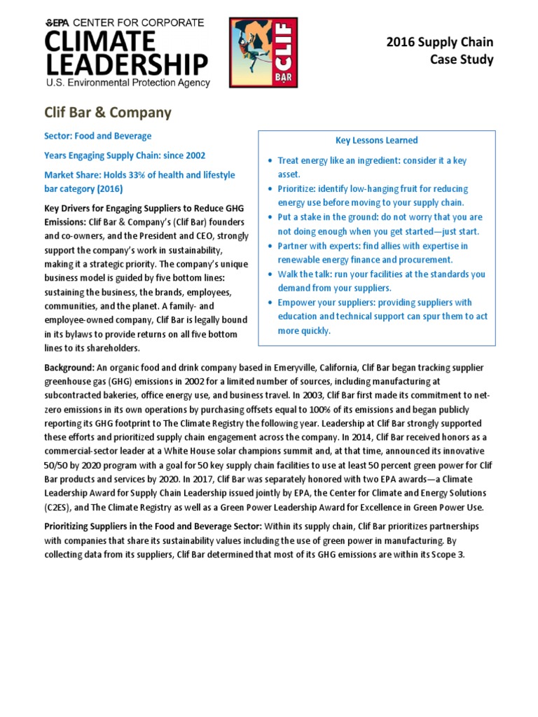Epa Clif Bar Case Study | PDF | Sustainable Energy | Supply Chain