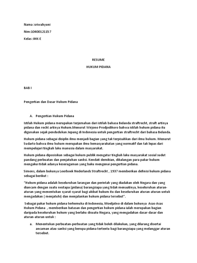 Resume Hukum Pidana | PDF