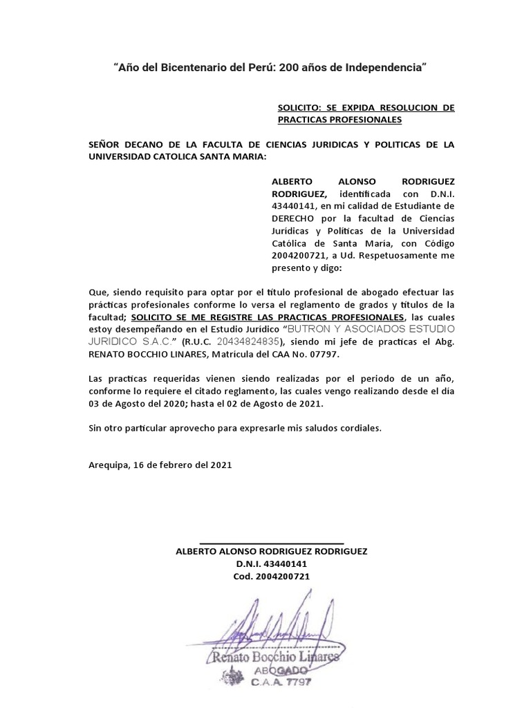 Escrito de Solicitud de Practicas | PDF