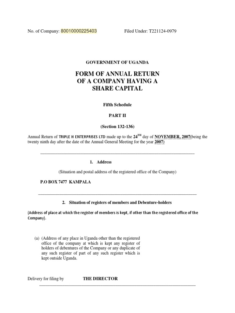 Form of Annual Return of A Company Having A Share Capital | PDF ...