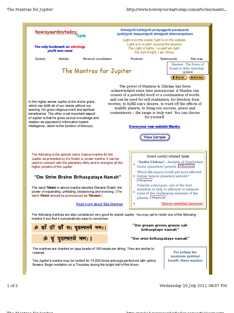 Mantras for Jupiter's Blessings | PDF | Mantra | Indian Religions