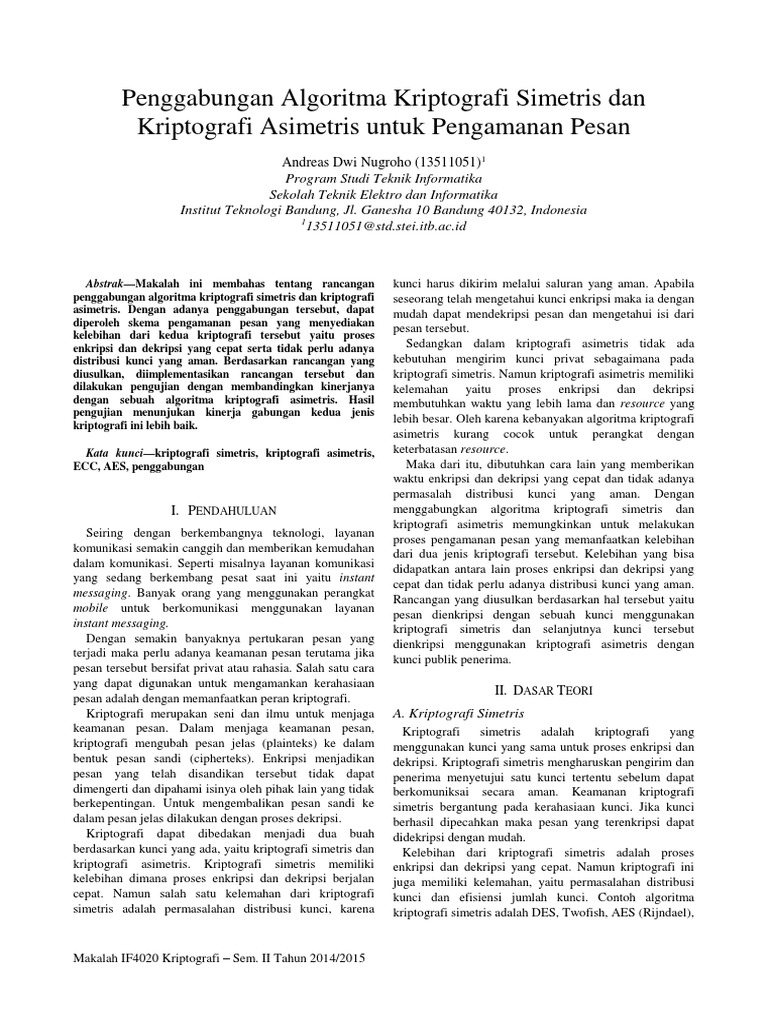 Penggabungan Algoritma Kriptografi Simetris Dan Kriptografi Asimetris ...