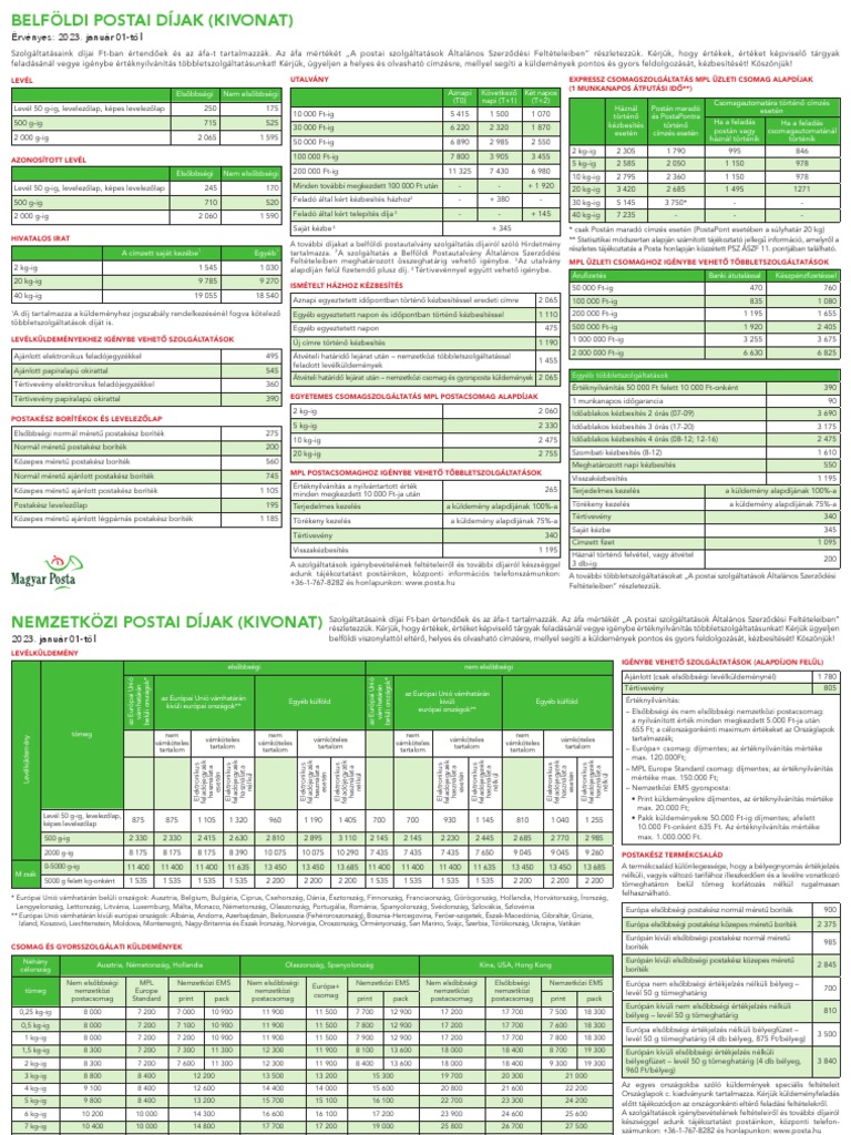Posta Díjszabás - 2023 | PDF