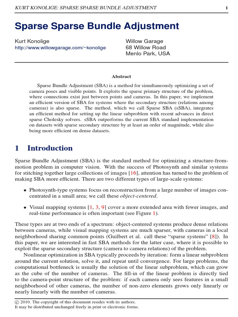 Sparse Sparse Bundle Adjustment Pdf Mathematical Objects Mathematics Of Computing 