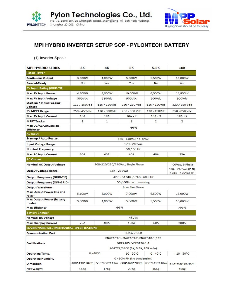 Pylontech Inverter Setup Guide | PDF | Electrical Engineering | Power ...