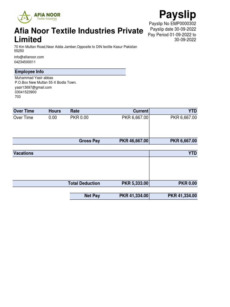 Employee Payslip for September 2022 | PDF