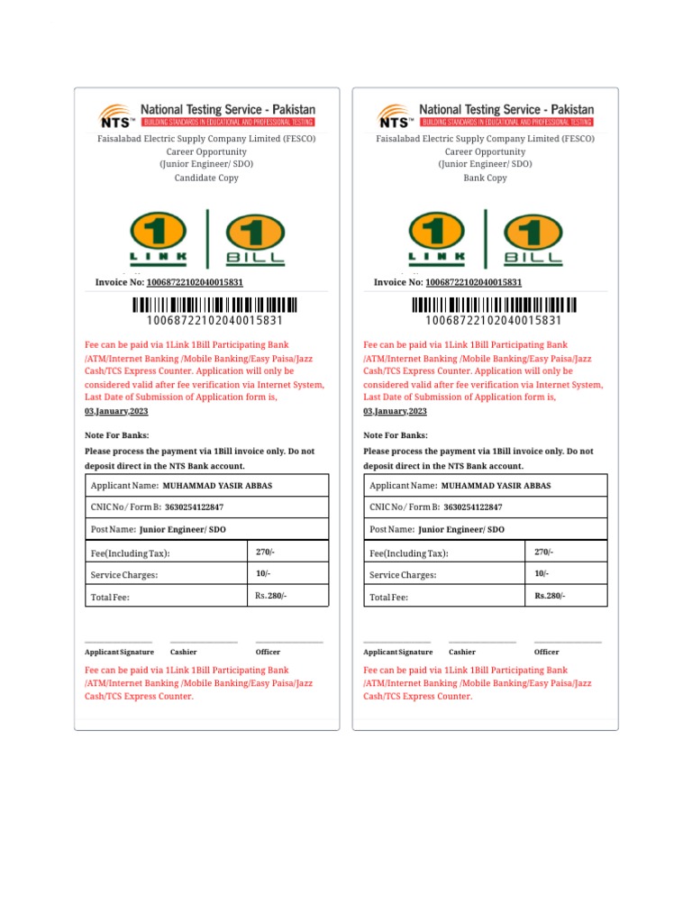 NTS - Candidate (Portal) | PDF | Fee | Automated Teller Machine