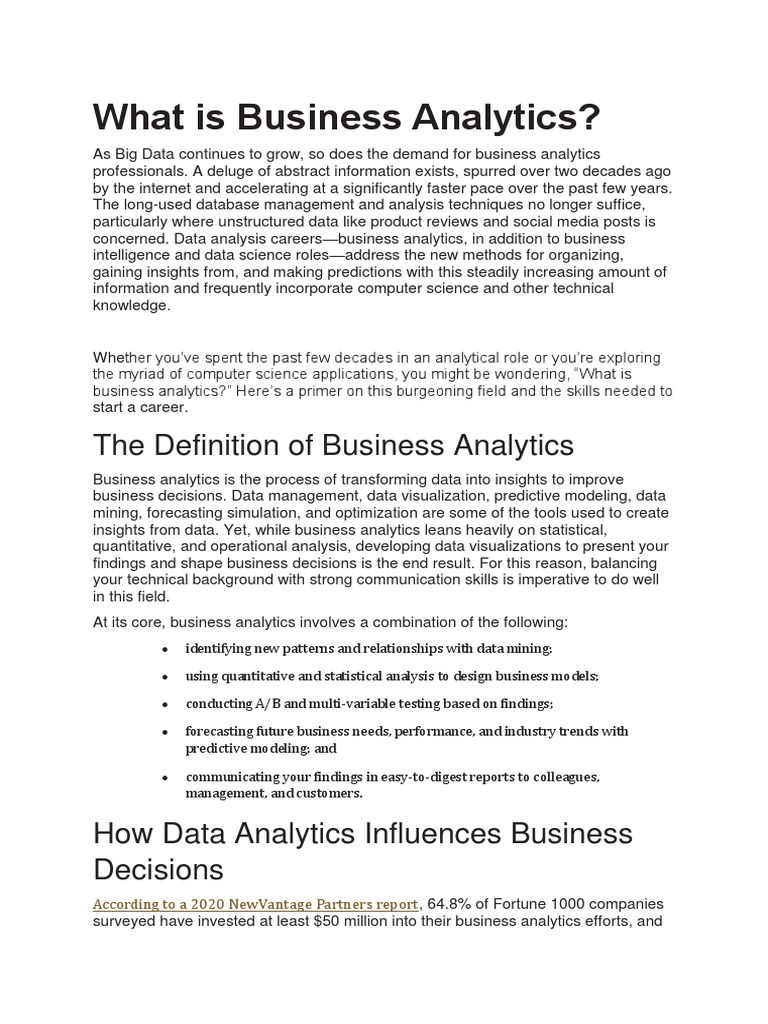 What Is Business Analytics | PDF | Analytics | Data Analysis