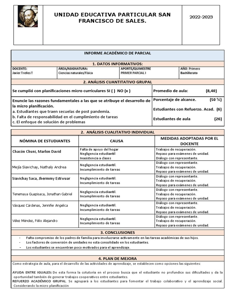Informe Academico Física 2do BGU | PDF | Aprendizaje | Ciencia cognitiva