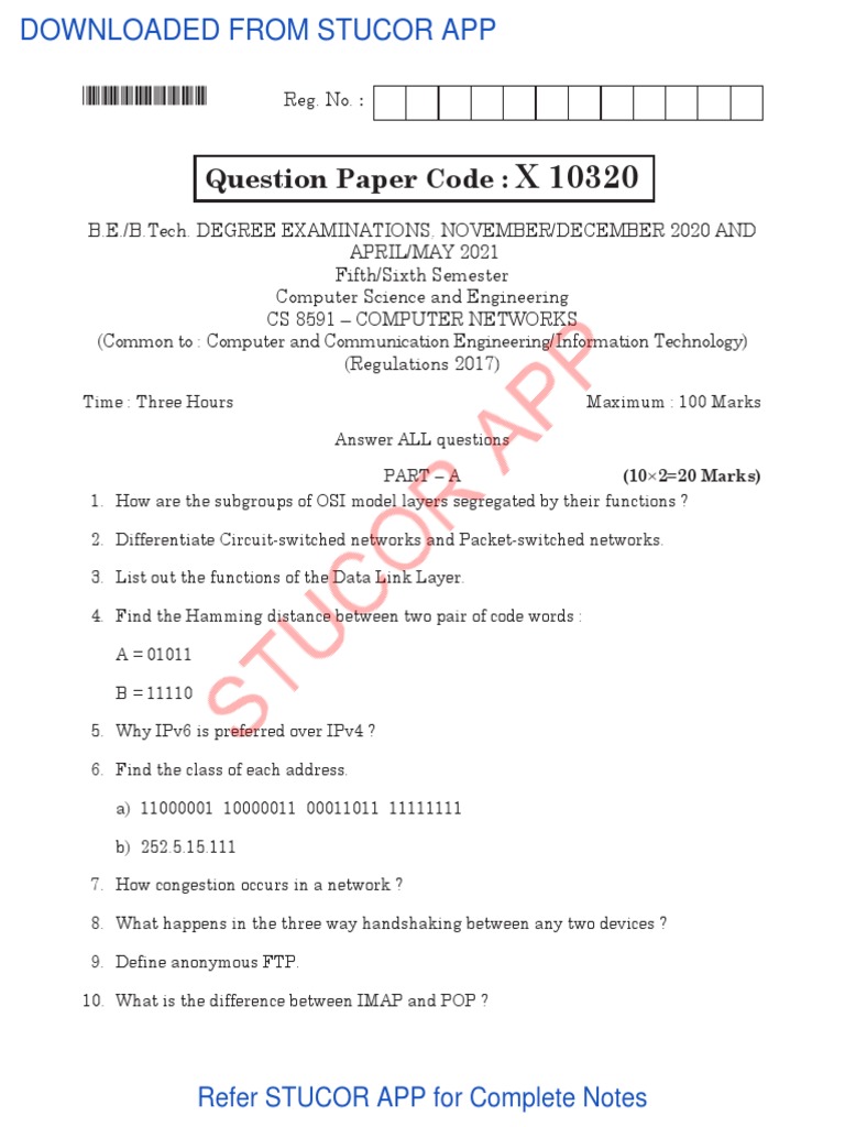 Stucor QP-CS8591 | PDF | Computer Network | Osi Model