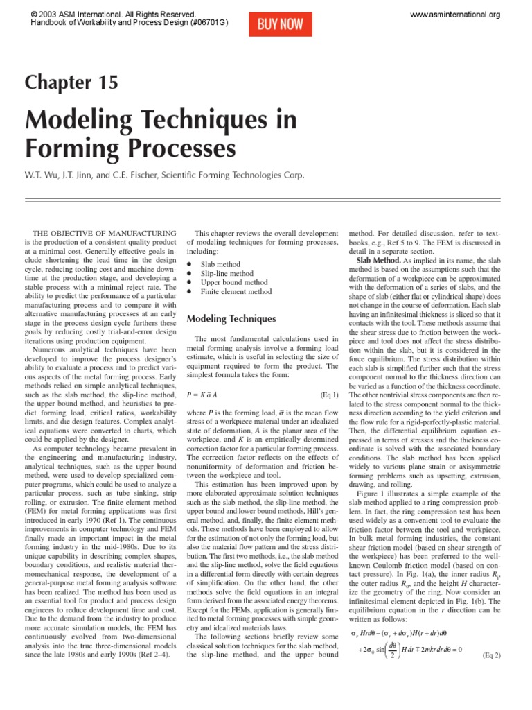 Modeling Techniques in Forming Processes ASME | PDF | Continuum Mechanics | Stress (Mechanics)