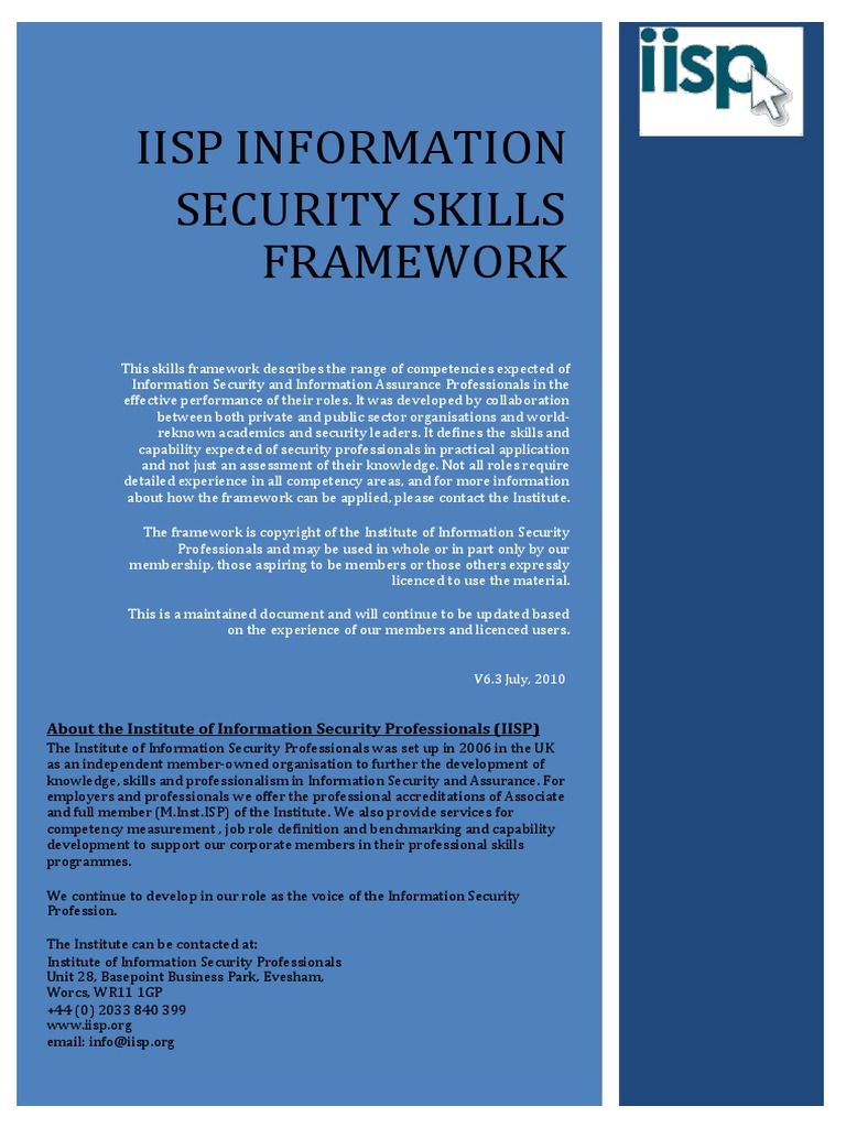 IISP Skills Framework V1 | PDF | Information Security | Computer Security