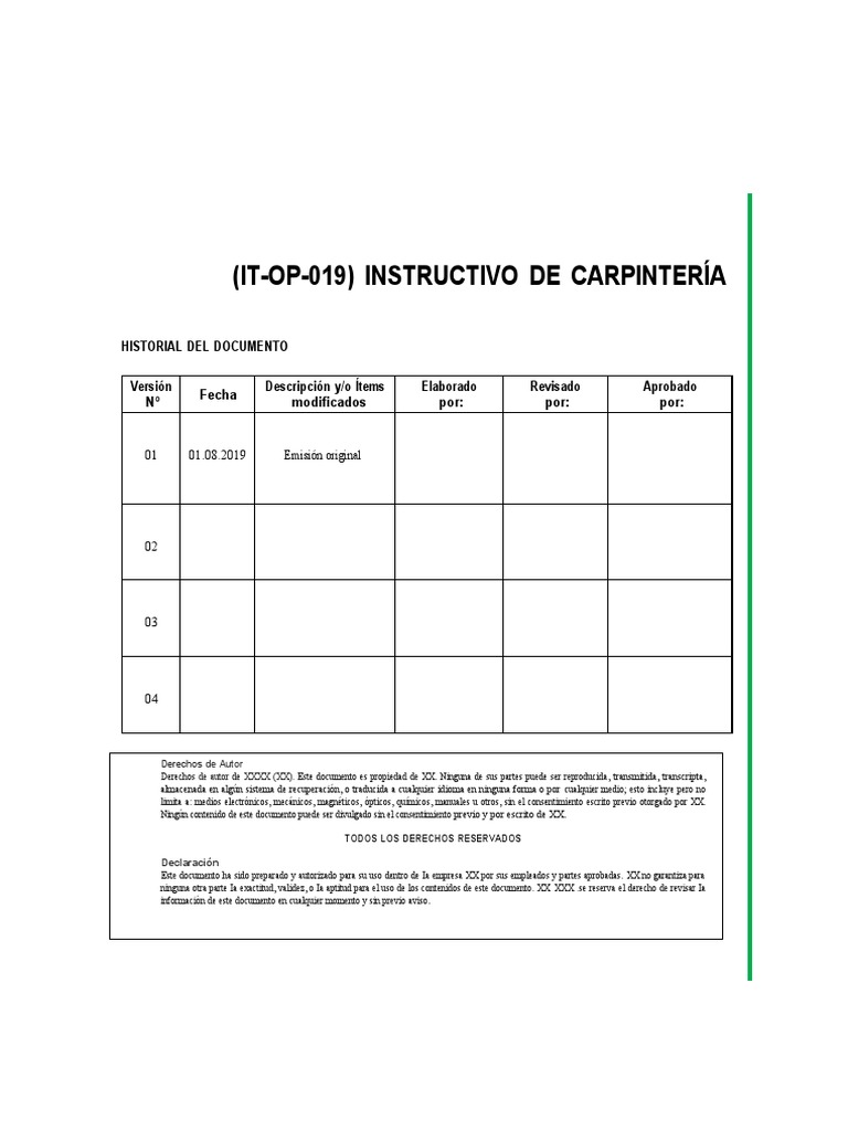 It-Op-019 Instructivo de Trabajos de Carpinteria | PDF | Seguridad y salud ocupacional ...