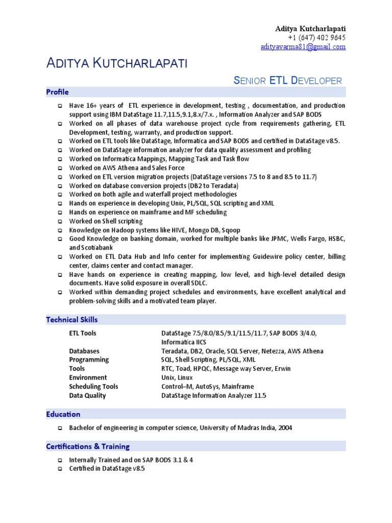Dice Resume CV Aditya Kutcharlapati | PDF | Ibm Db2 | Databases