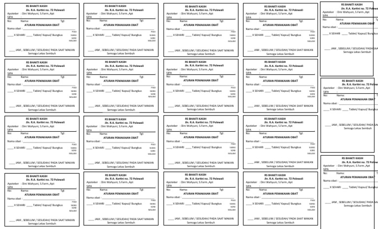 Blanko Etiket Obat Oral Dan Racikan Sediaan Jadi Fix RSBK | PDF
