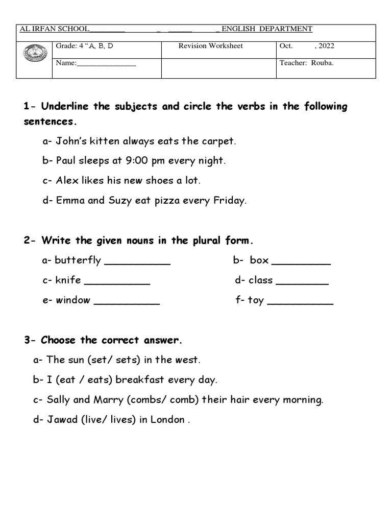 Grade 4 Revision Worksheet | PDF
