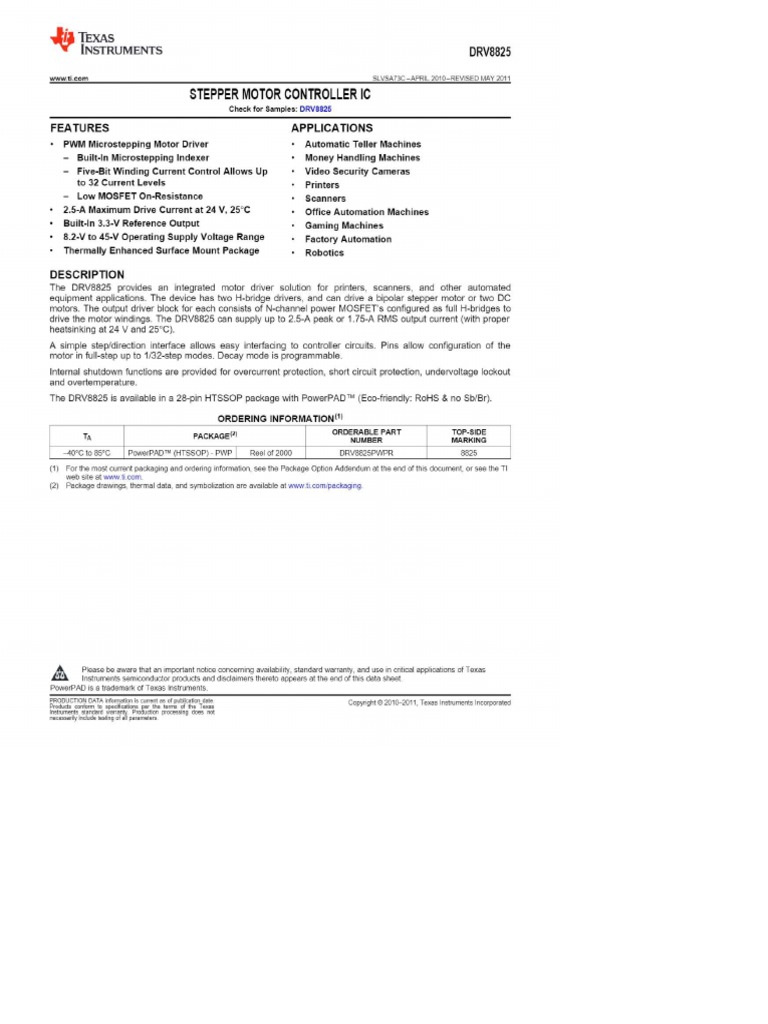 drv8825 Datasheet 12.28.2022 | PDF