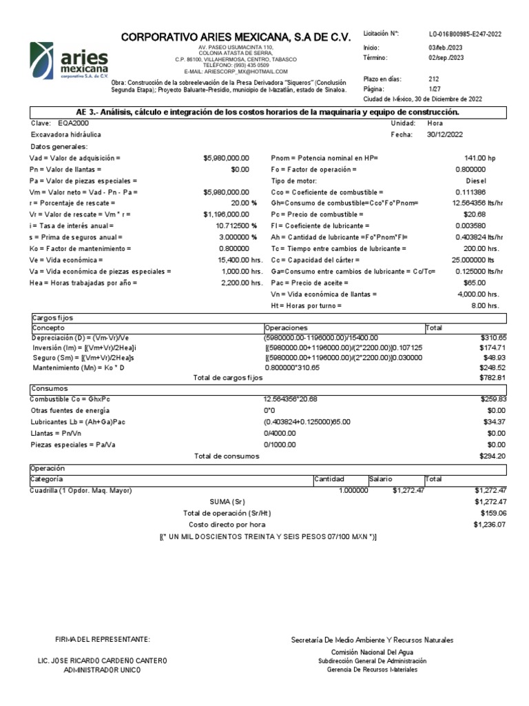 Costos Horarios E247 | PDF | México | Combustibles