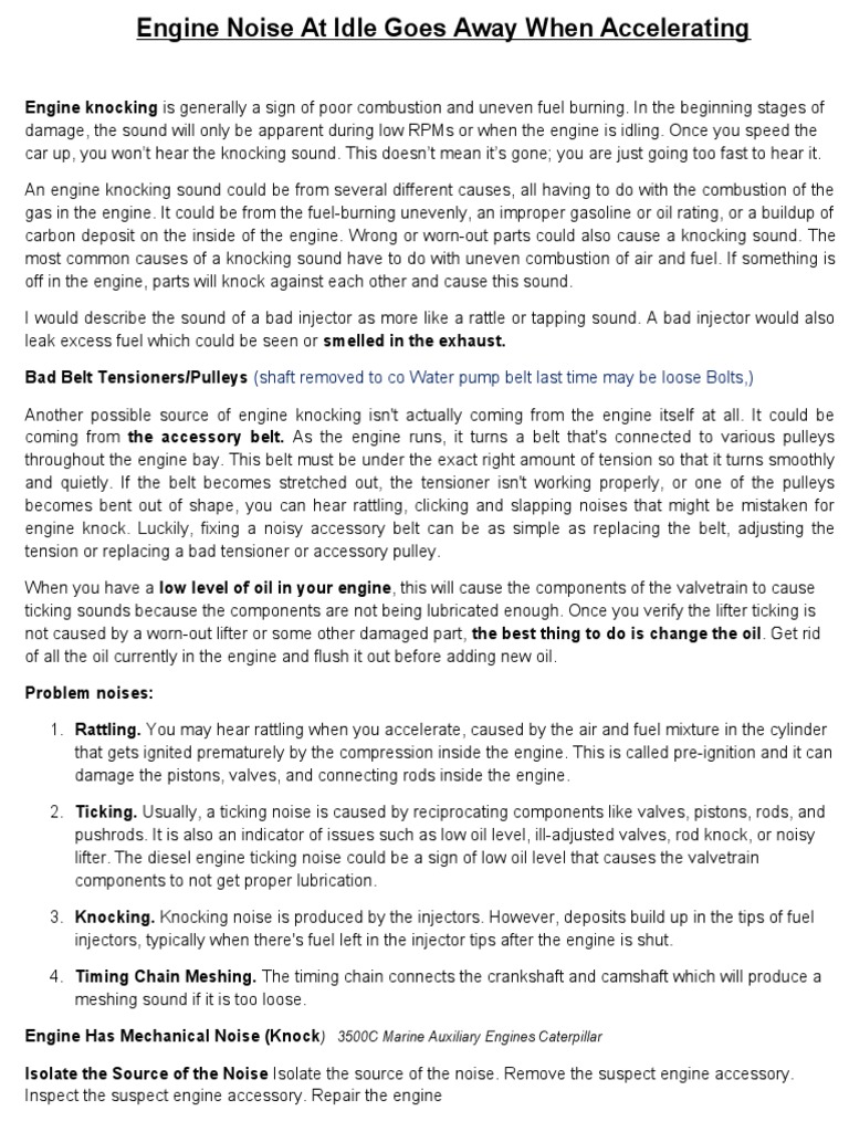 Engine Noise at Idle Goes Away When Accelerating | PDF | Internal ...