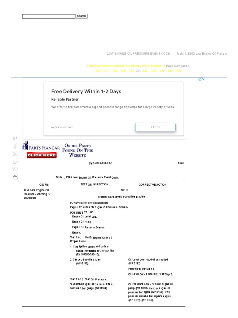 E360 Low Engine Oil Pressure Event Code Troubleshooting | PDF ...