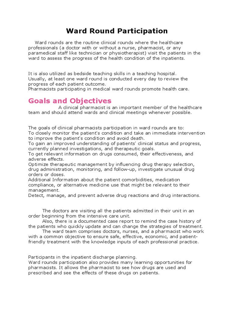 Role of Pharmacists in Ward Rounds | PDF | Pharmacy | Hospital