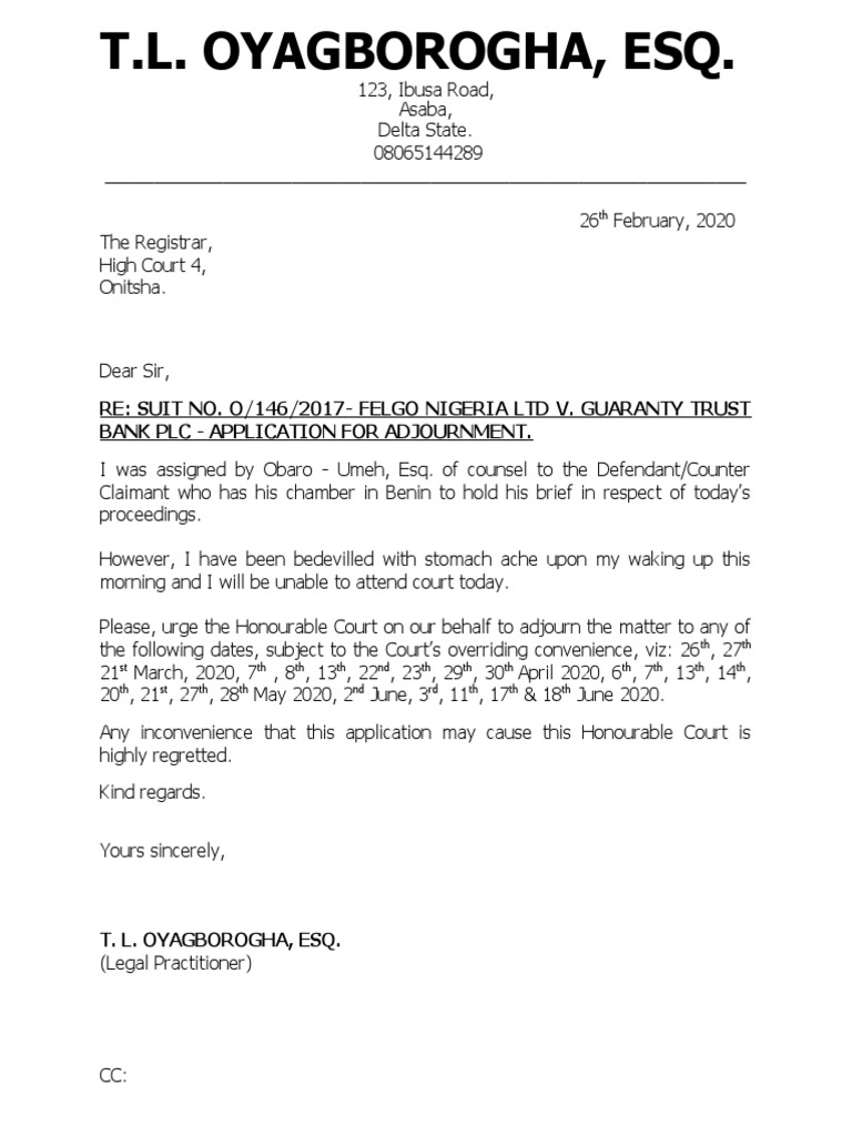 Letter of Adjournment | PDF