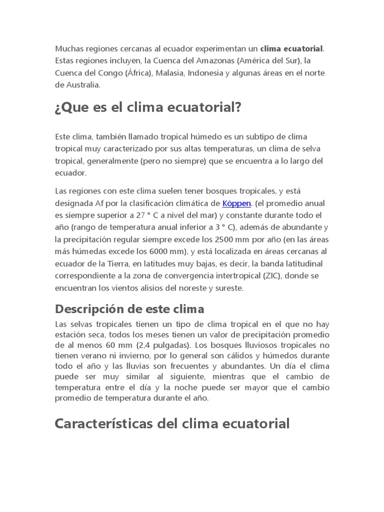 Clima Ecuatorial | PDF | Zona tropical | Ciencias de la Tierra