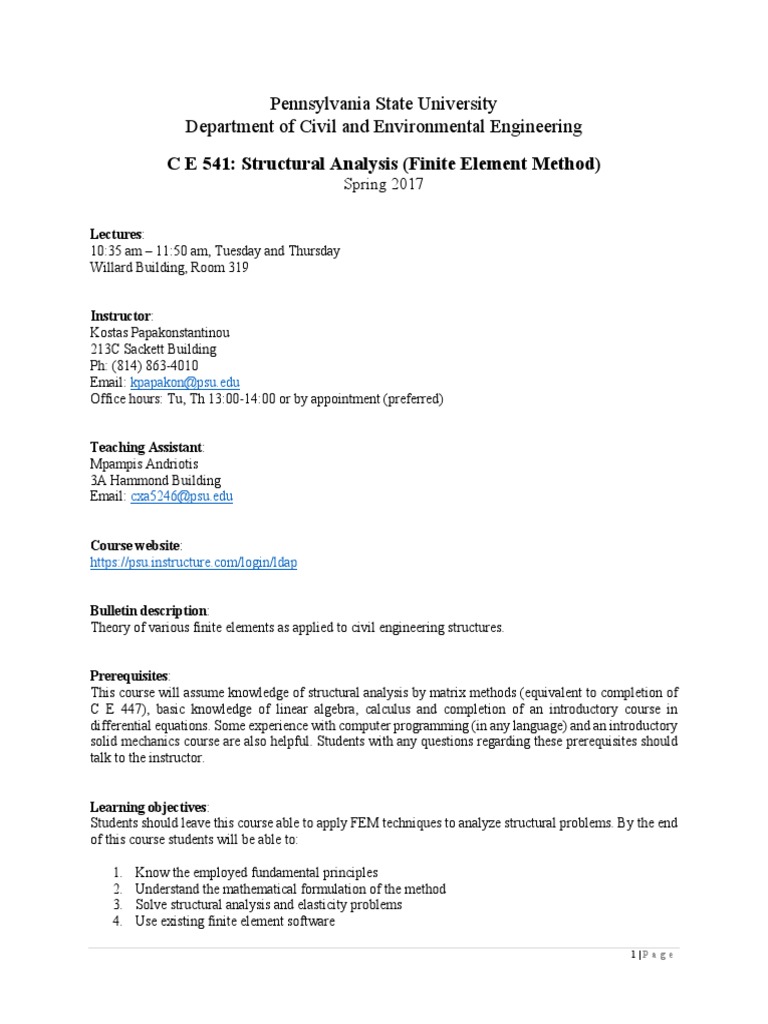 Syllabus CE541-200la2i | PDF | Structural Analysis | Finite Element Method