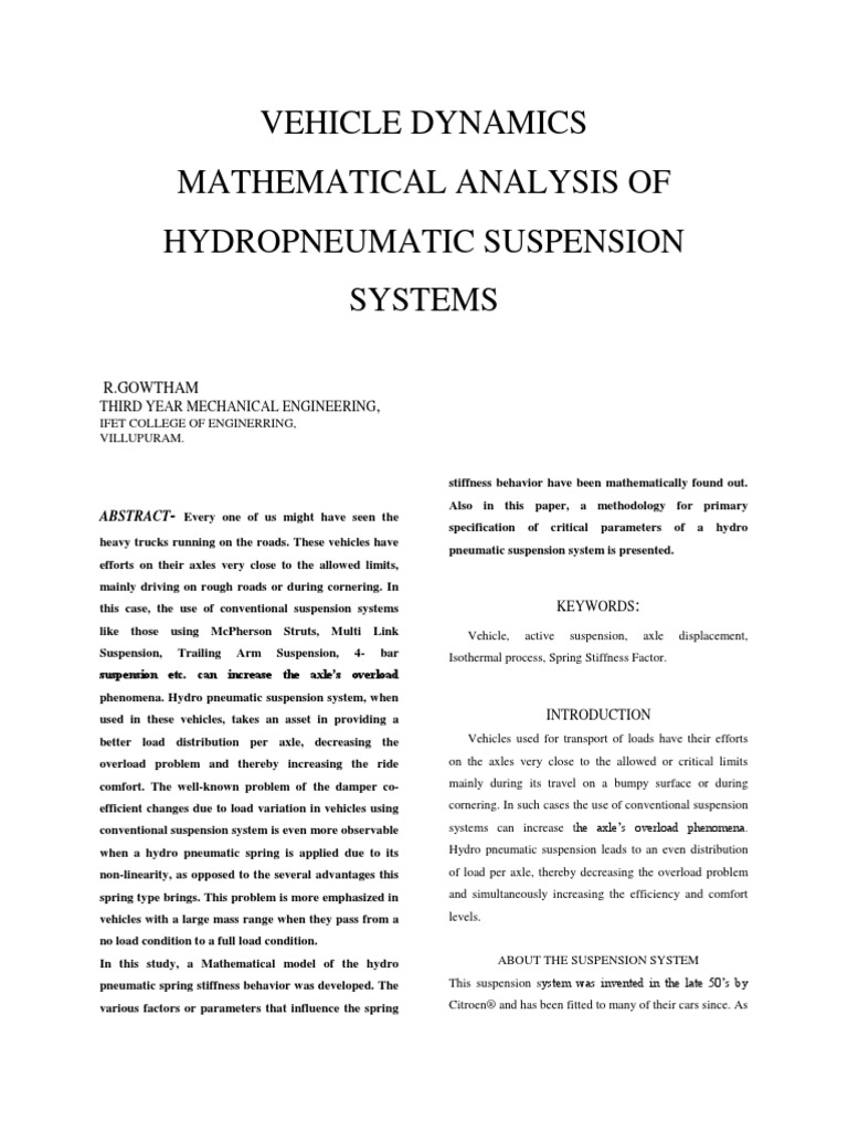 Vehicle Dynamics Mathematical Analysis O | PDF | Gases | Mechanical ...