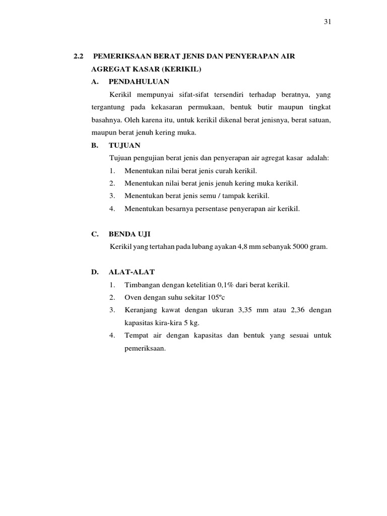 Uji Berat Jenis dan Penyerapan Air Kerikil | PDF