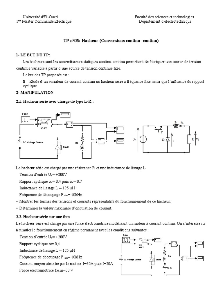 TP 03 Hacheur-Converti | PDF | Tension électrique | Électronique de puissance