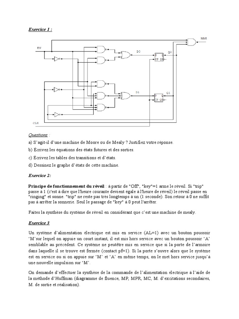 Exercice sur machines de Moore et Mealy | PDF | Interrupteur ...