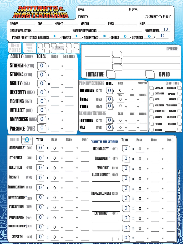 Mutants & Masterminds Character Sheet | PDF
