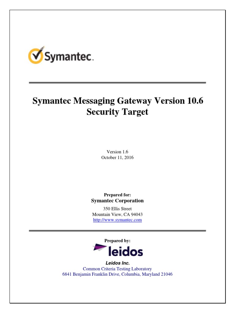 Symantec Messaging Gateway - Security Target | PDF | Transport Layer ... Symantec Messaging Gateway - Security Target | PDF | Transport Layer ...