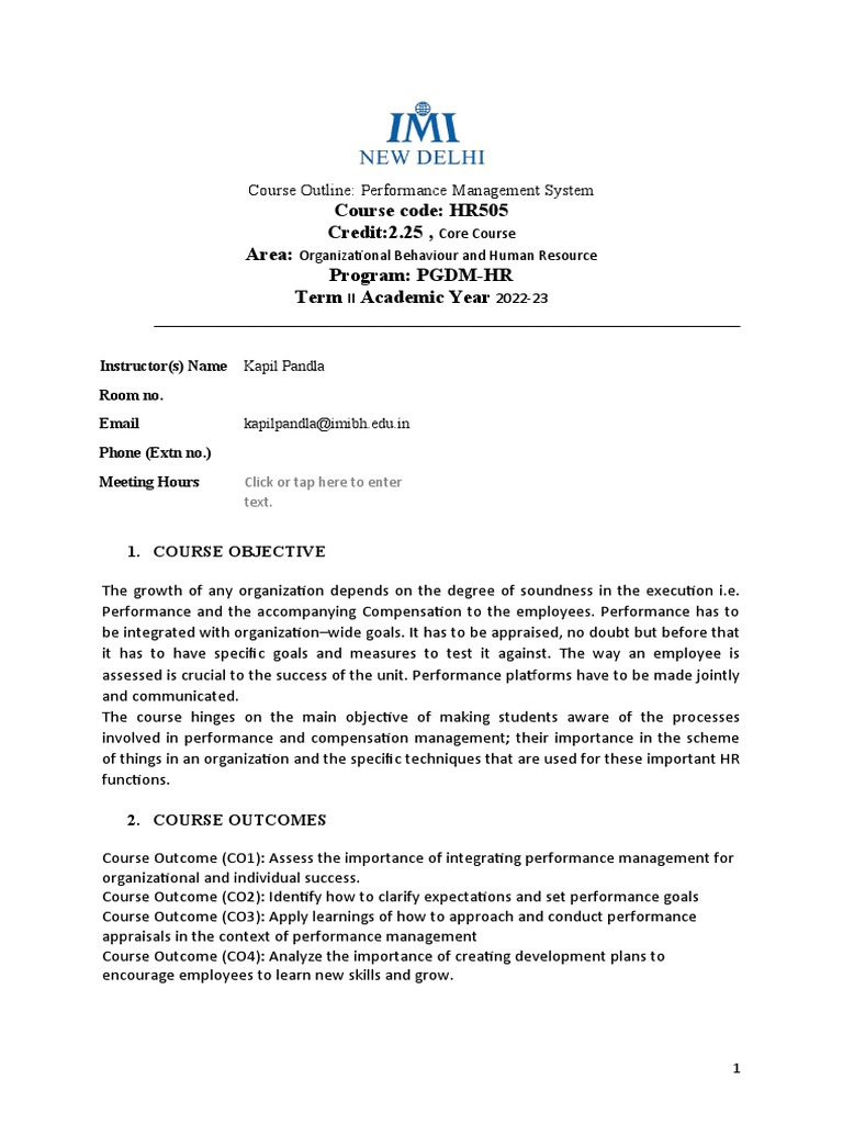 PMS outline | PDF | Performance Management | Performance Appraisal