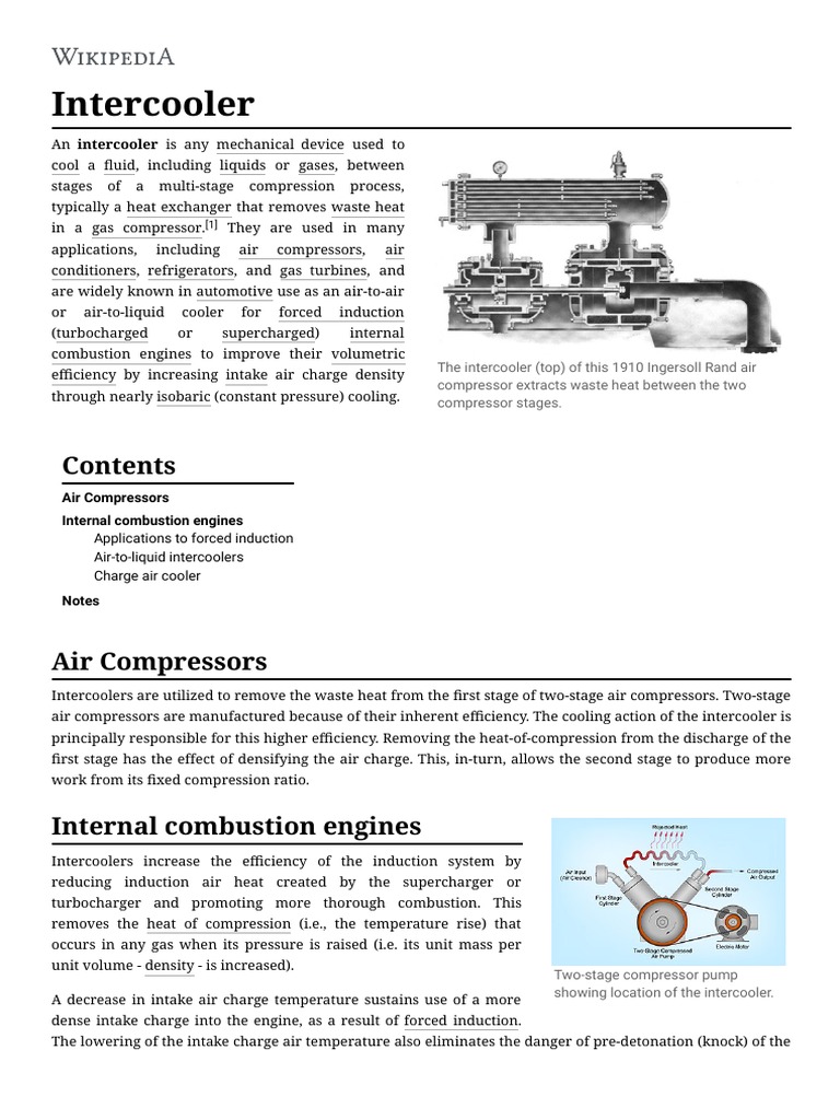 Intercooler - Wikipedia | PDF | Turbocharger | Internal Combustion Engine