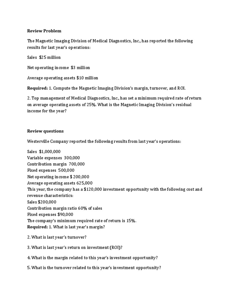 Review Problem | PDF | Revenue | Return On Investment