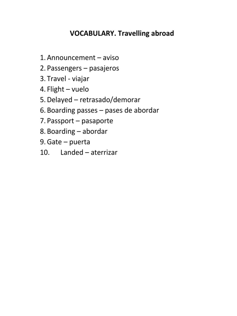 VOCABULARY. Travelling Abroad | PDF