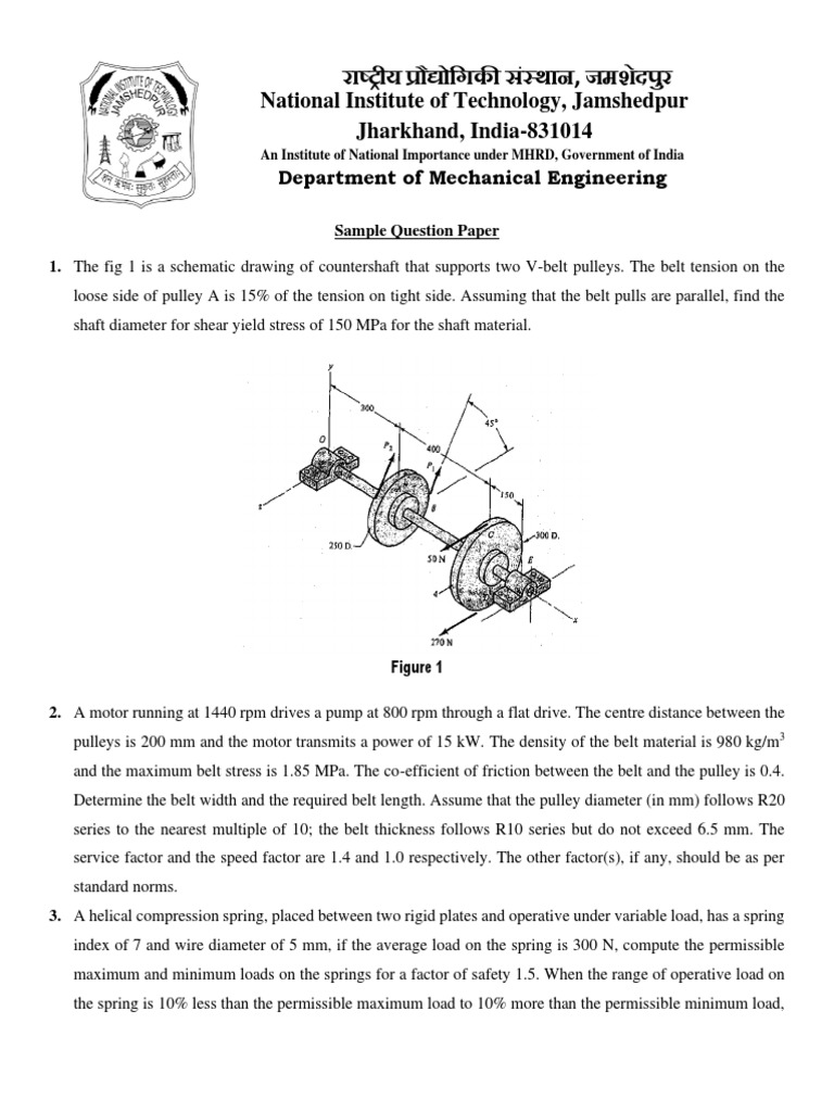 Sample Question Paper | PDF | Strength Of Materials | Belt (Mechanical)
