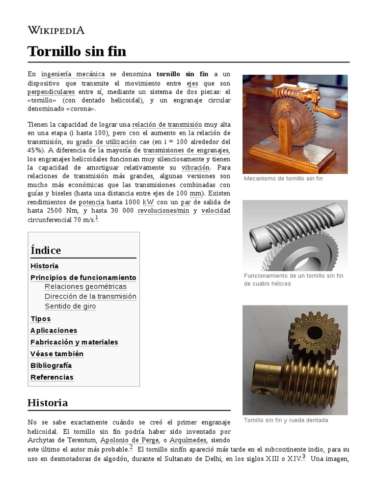 Tornillo Sin Fin | PDF | Engranaje | Ingeniería mecánica
