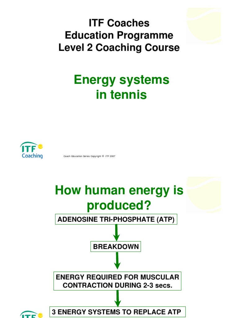 ITF Coaches Education Programme Level 2 Coaching Course: Energy Systems in Tennis | PDF | Lactic ...