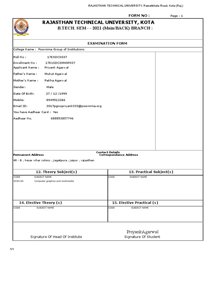 Blank EXAM FORM - Docx-1 | PDF