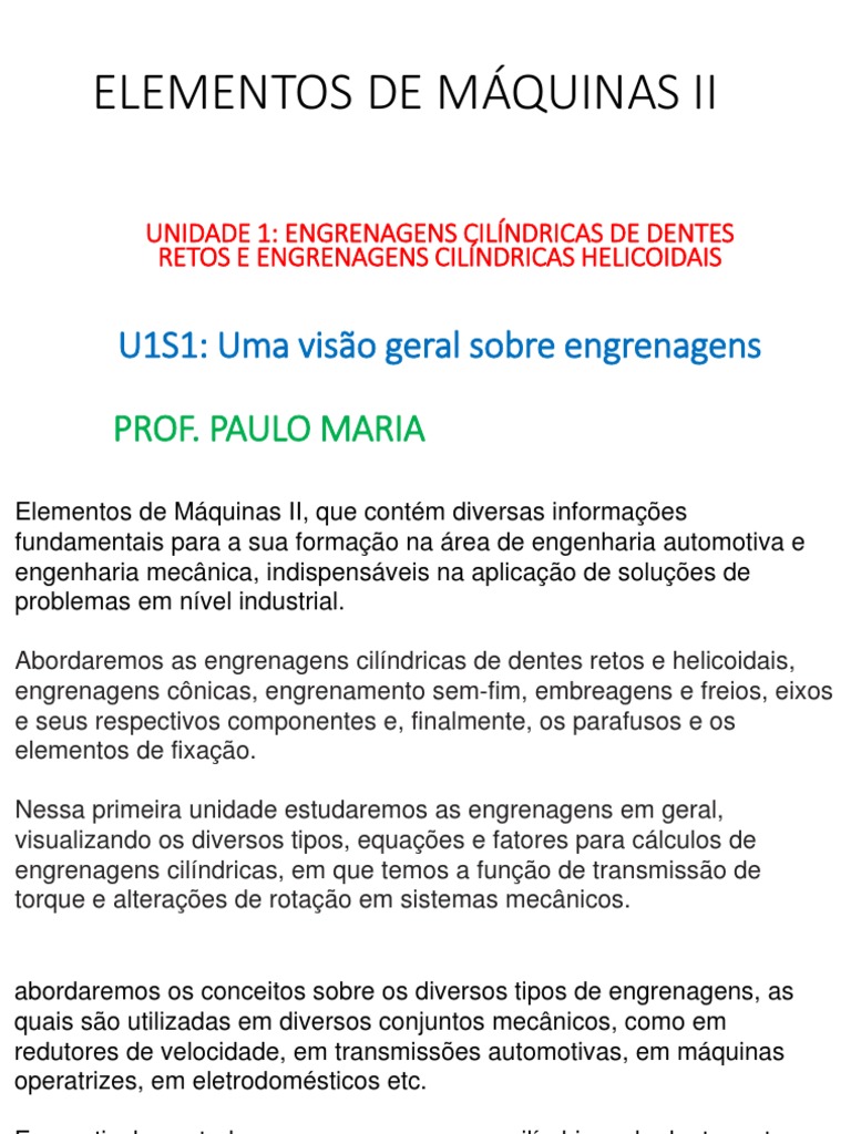 U1S1 - Uma Visão Geral Sobre Engrenagens | PDF | Engenharia Mecânica