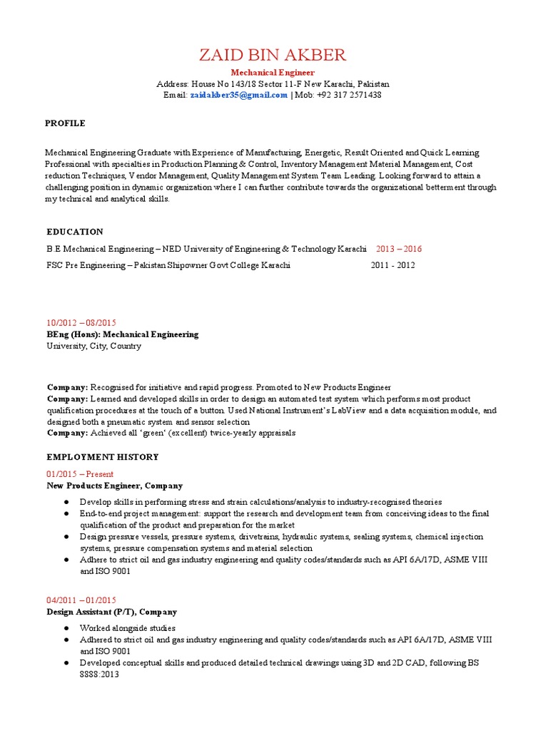 Monster CV Template Graduate - Mechanical - Engineering | PDF ...