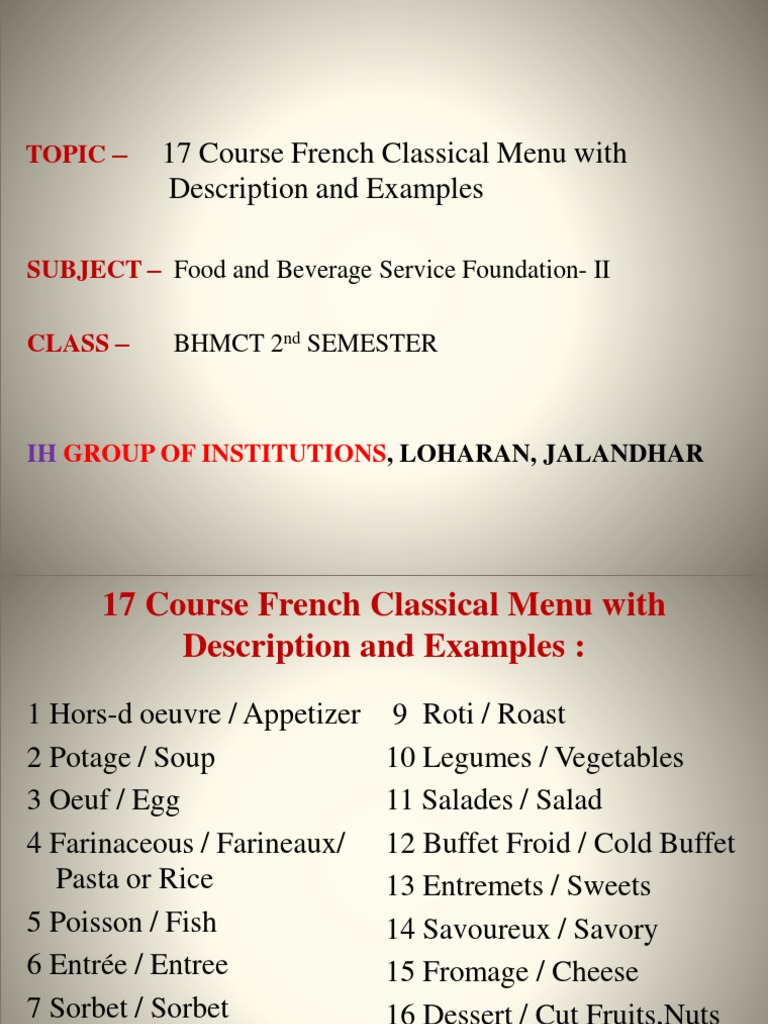 17-Course French Menu Guide | PDF | Hors D'oeuvre | Soup