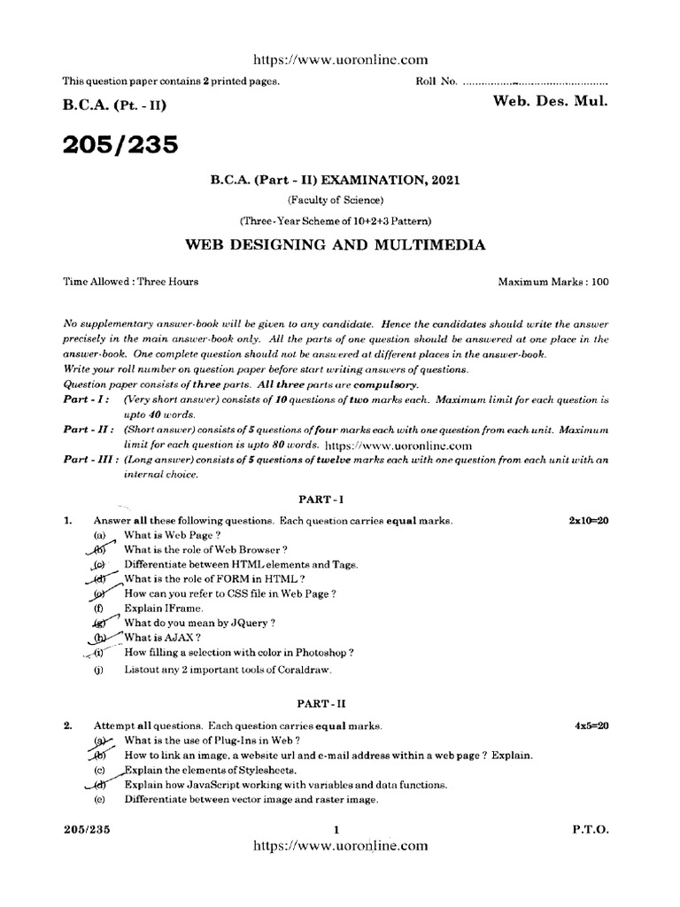 Bca Part 2 Web Designing and Multimedia 205 2021 | PDF
